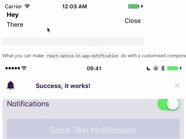 Customisable In App Notification Component For React Native