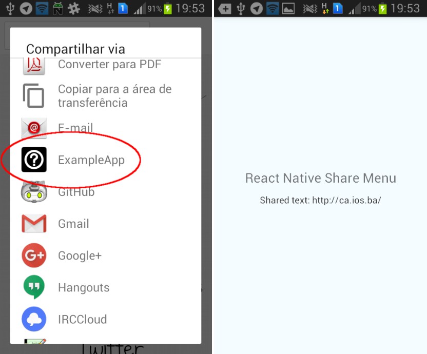 A Module For React Native That Adds Your App To The Share Menu Of The Device