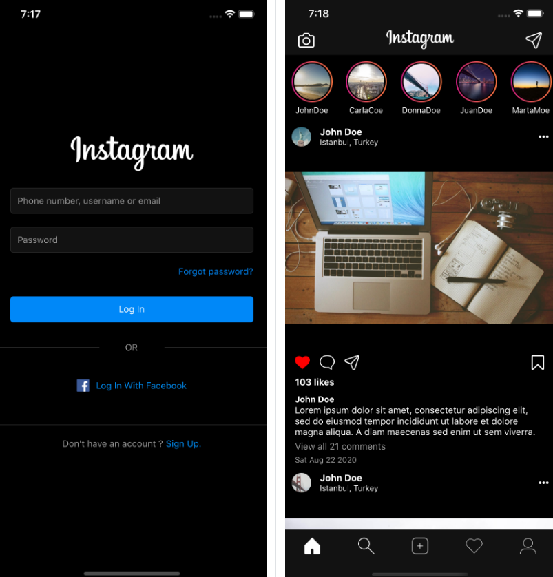 Dark Mode Instagram Clone With React-Native Dark Mode Instagram Clone With React-Native